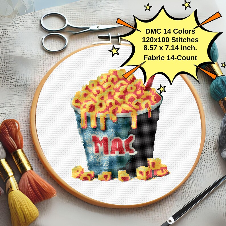 Mac & Cheese Cross Stitch Pattern: Retro Food Embroidery (PDF Pattern ...
