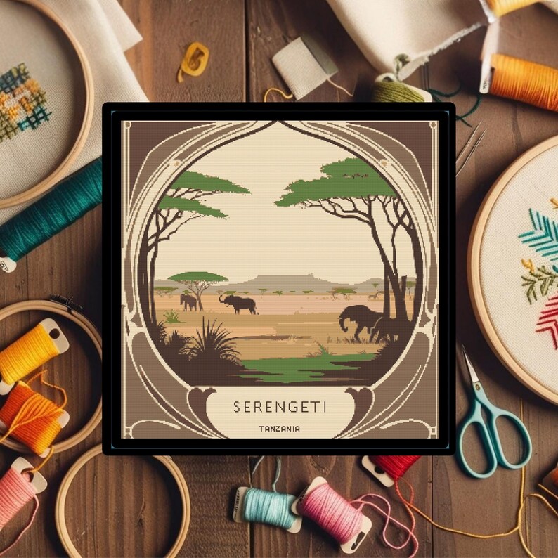 Serengeti Tanzania Cross Stitch Pattern: Travel Embroidery (PDF Pattern ...