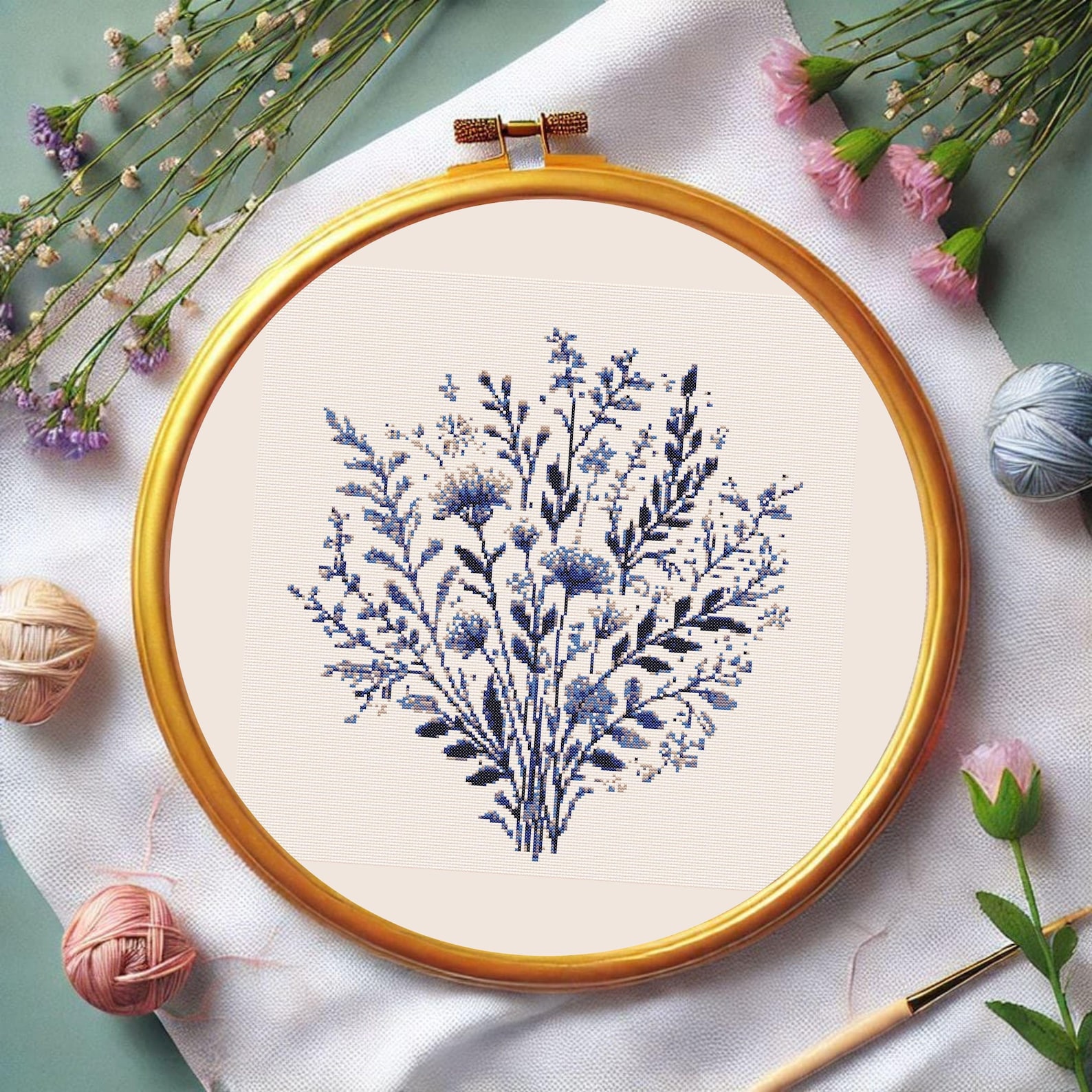 Simple Flowers Cross Stitch Pattern. Downloadable Digital Printed PDF ...