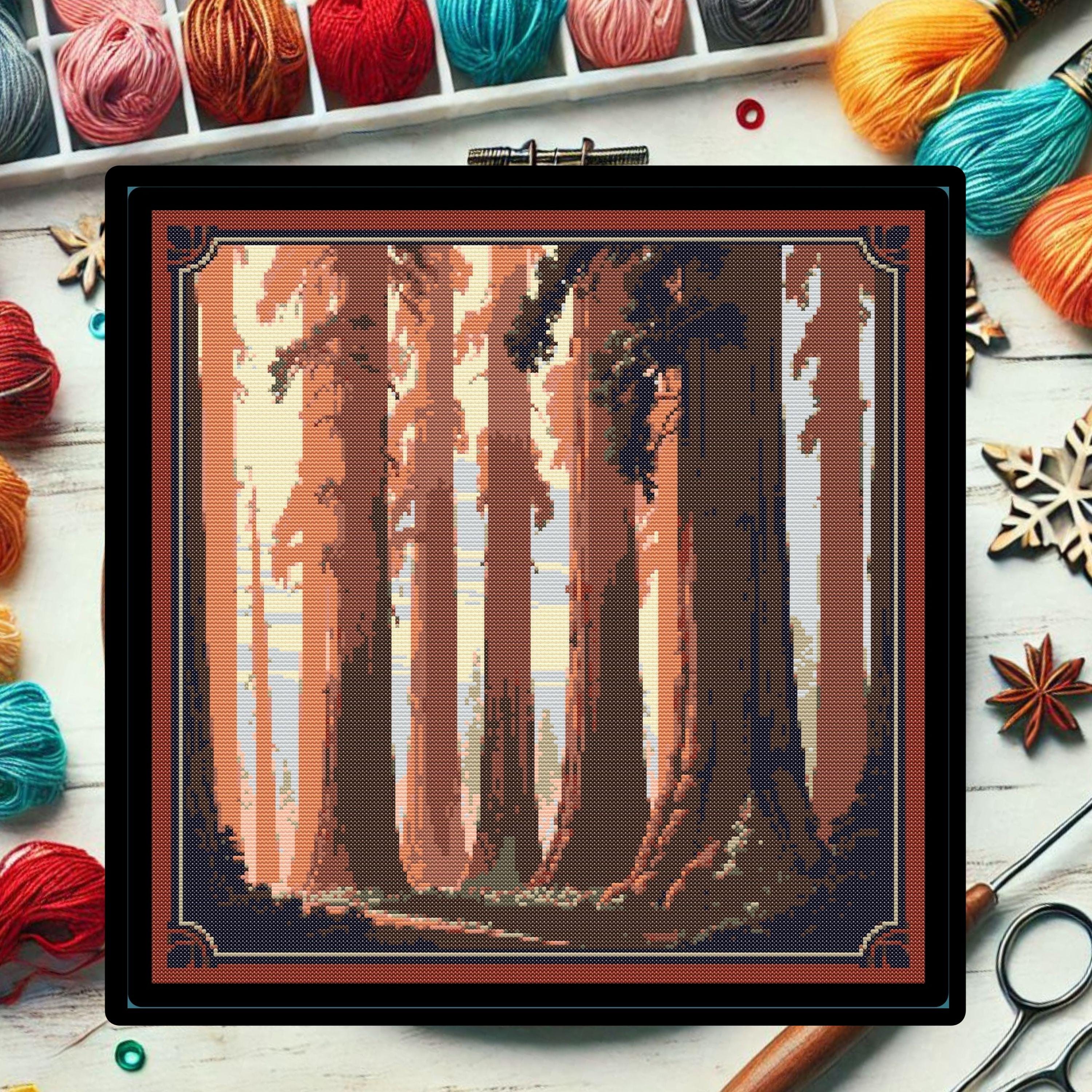 Redwood Forest Cross Stitch Pattern: Travel Embroidery (PDF Design) - Etsy
