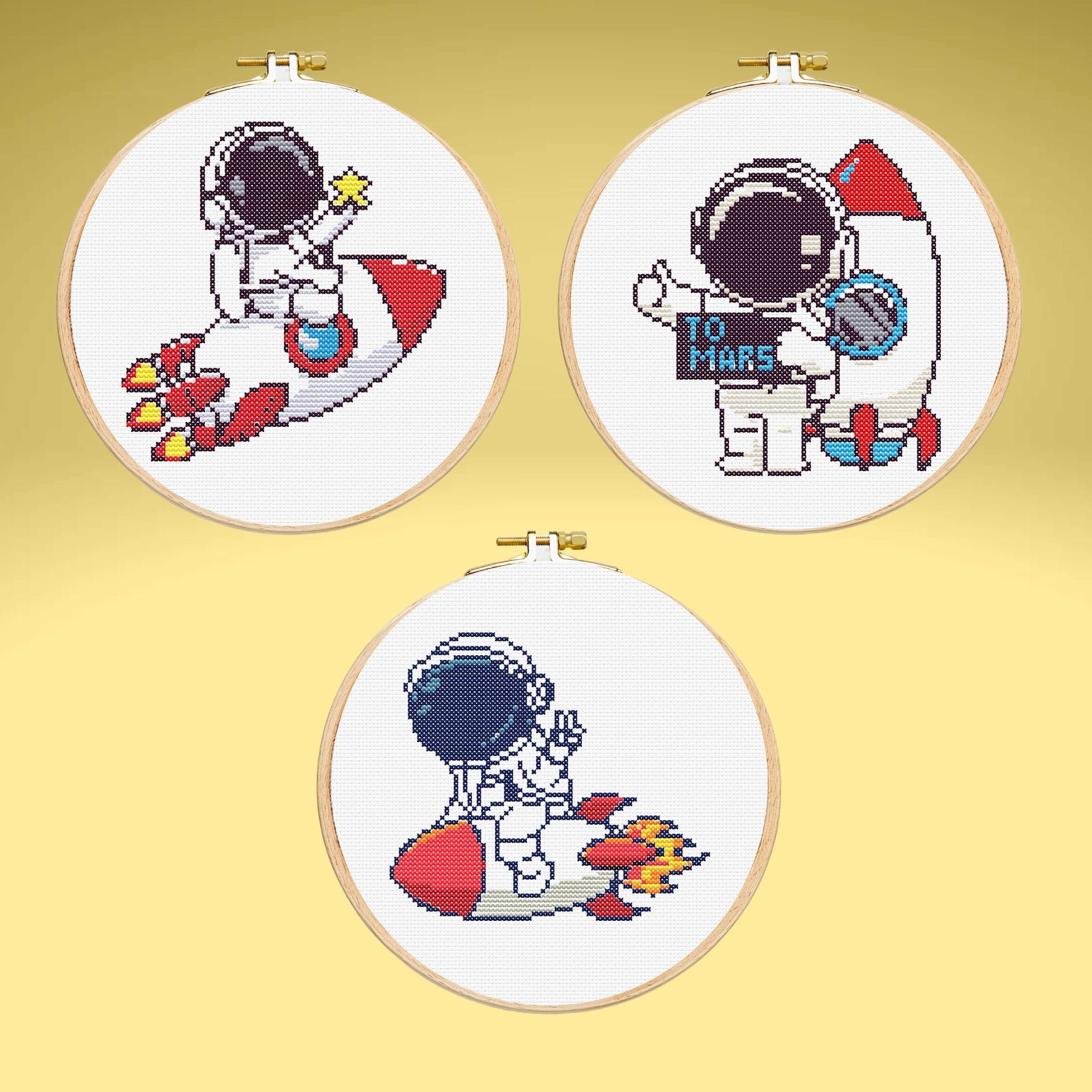 Astronaut Cross Stitch Pattern 3-pack | Space Nursery Decor PDF ...