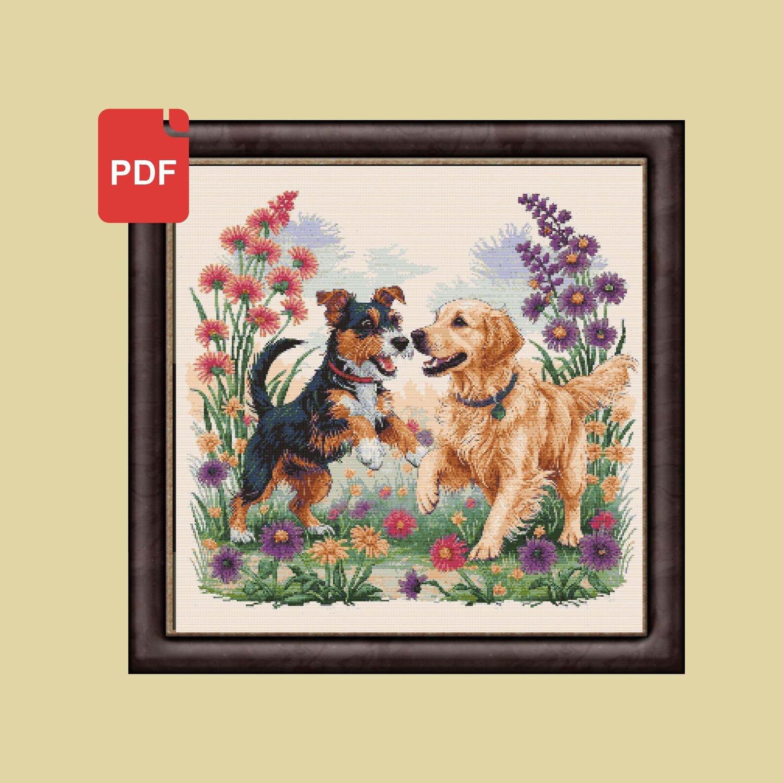 Playing Dogs Cross Stitch Pattern. Downloadable and Printed Digital PDF ...