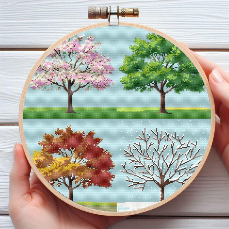 Tree in Four Seasons Stitch Pattern - Downloadable Digital Printed PDF ...