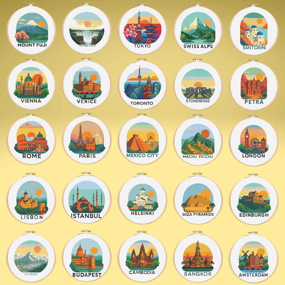 25 Famous World Landmarks Cross Stitch Pattern Collection Travel Art ...