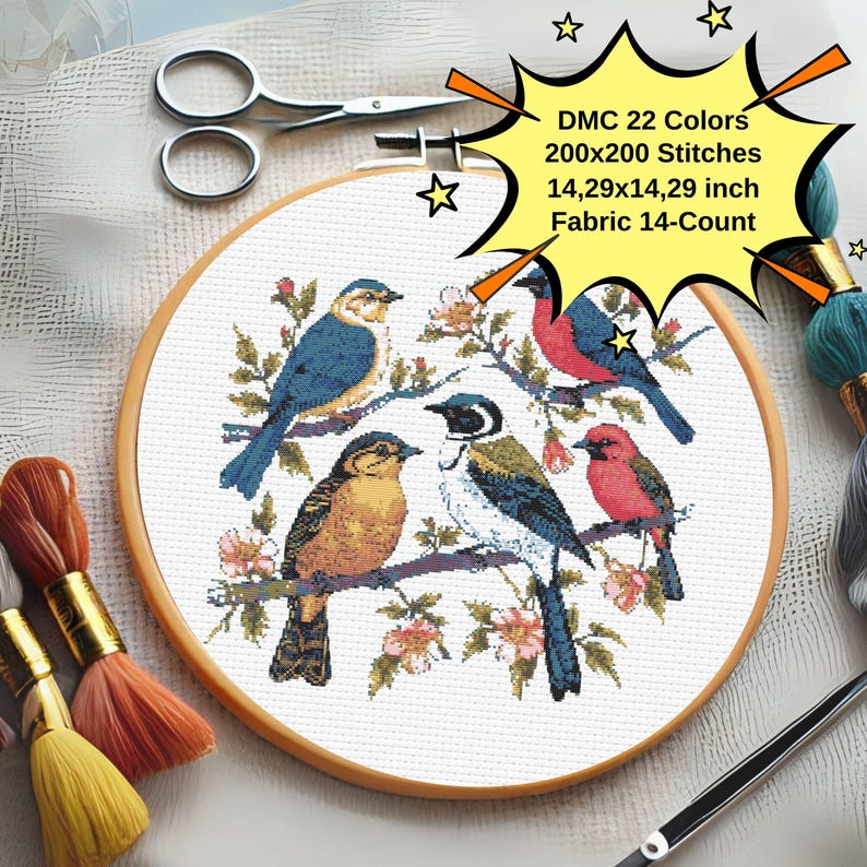 Birds Cross Stitch Pattern - Downloadable Digital Printed PDF Design - Etsy