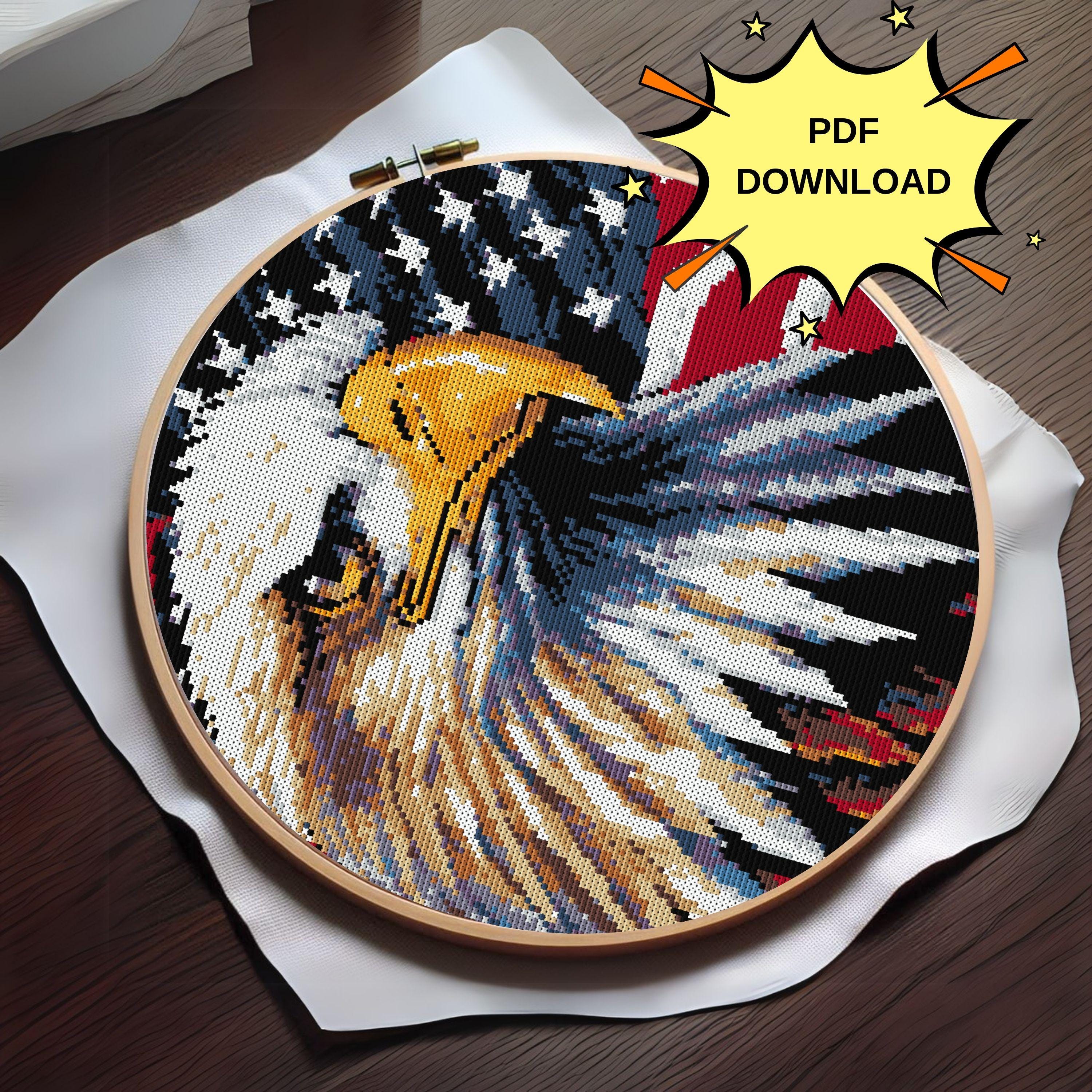 American Bald Eagle Cross Stitch Pattern - Patriotic Digital Printed ...