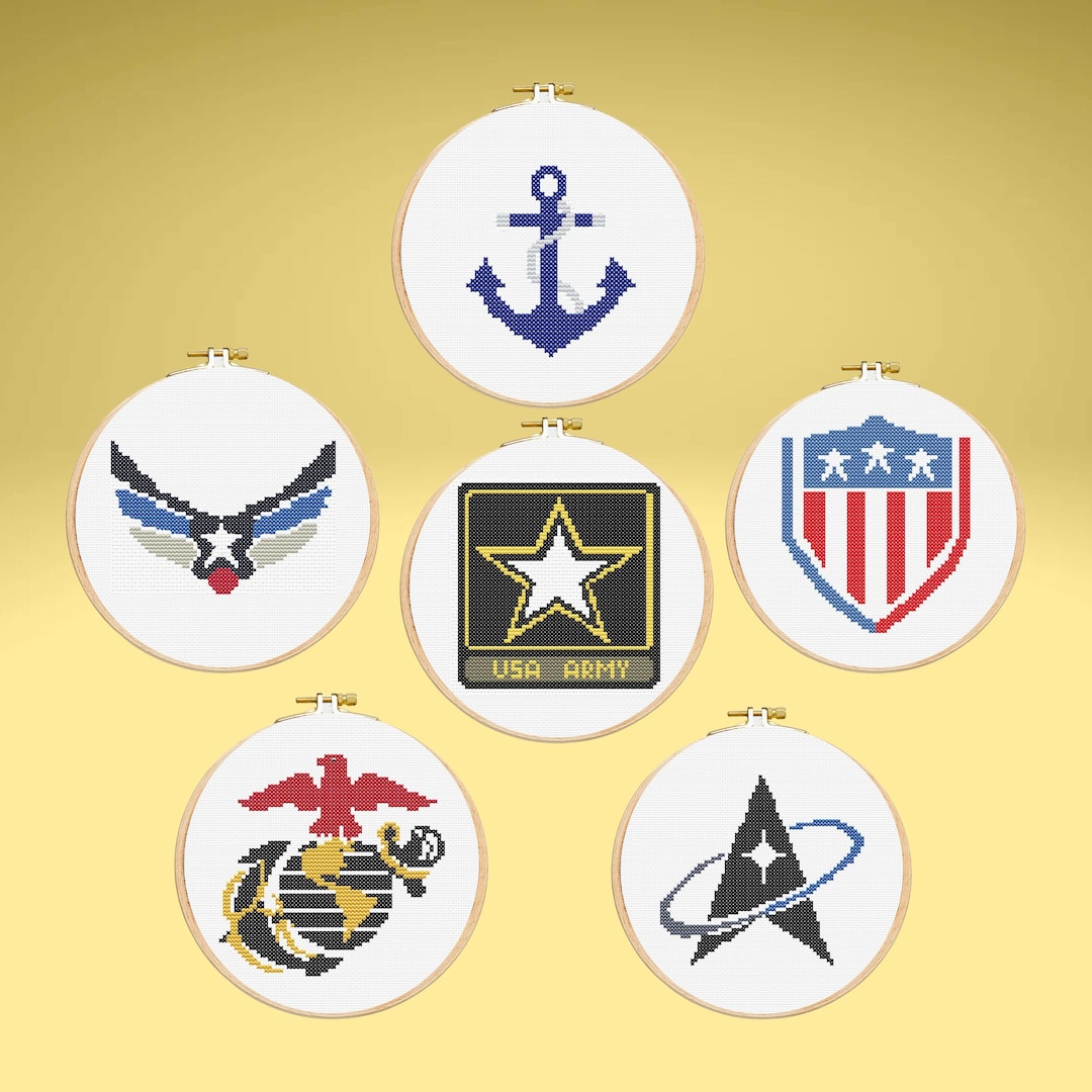 US Military Emblems Cross Stitch Bundle | 6 Minimalist Service Icons 3 ...