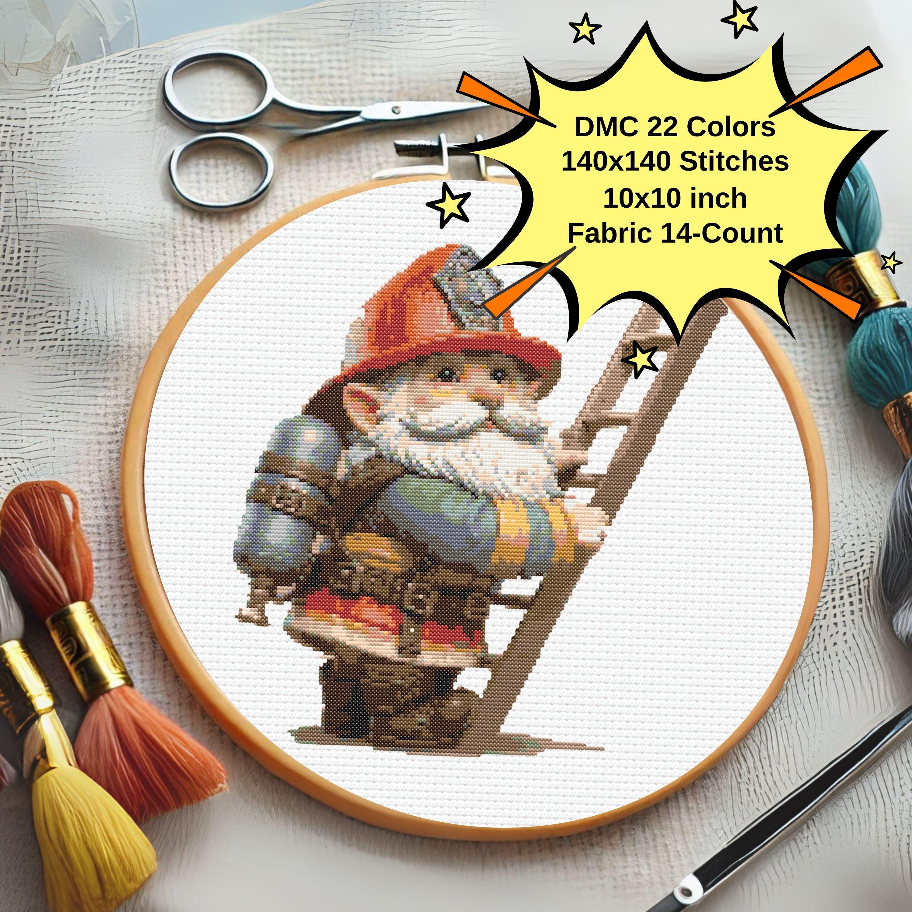 Firefighter Gnome Cross Stitch Pattern - Downloadable Digital Printed ...