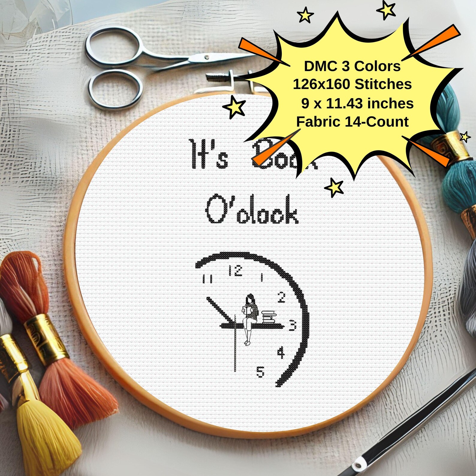 It's Book O'clock Cross Stitch Pattern for Book Lover. Downloadable ...