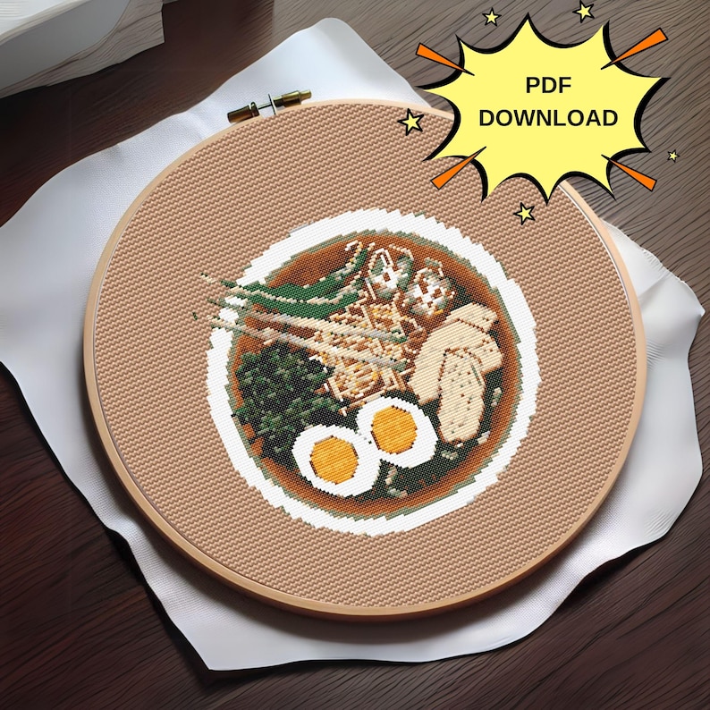 Cute Ramen Bowl Cross Stitch Pattern - Japanese Food (PDF Download) - Etsy