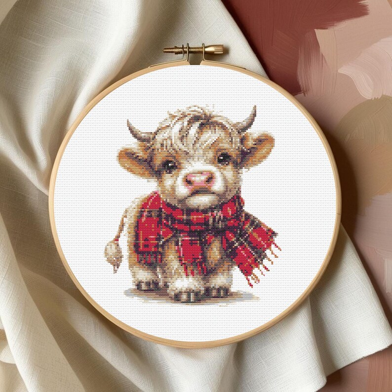 Winter Highland Cow Cross Stitch Pattern. Cute Highland Cow ...