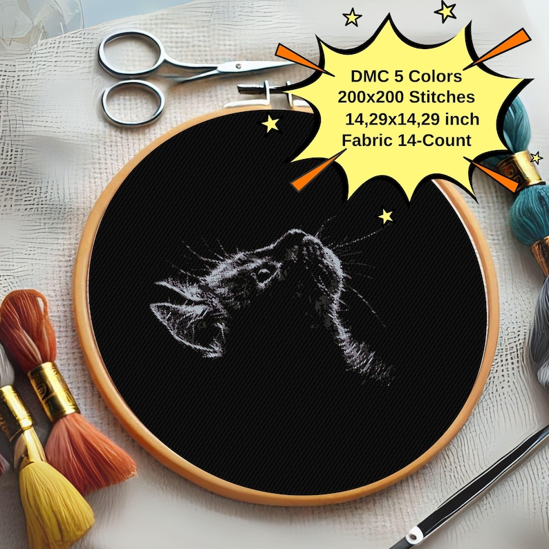 Cat Silhouette Cross Stitch Pattern | 200x200 Stitches | 5 Colors ...