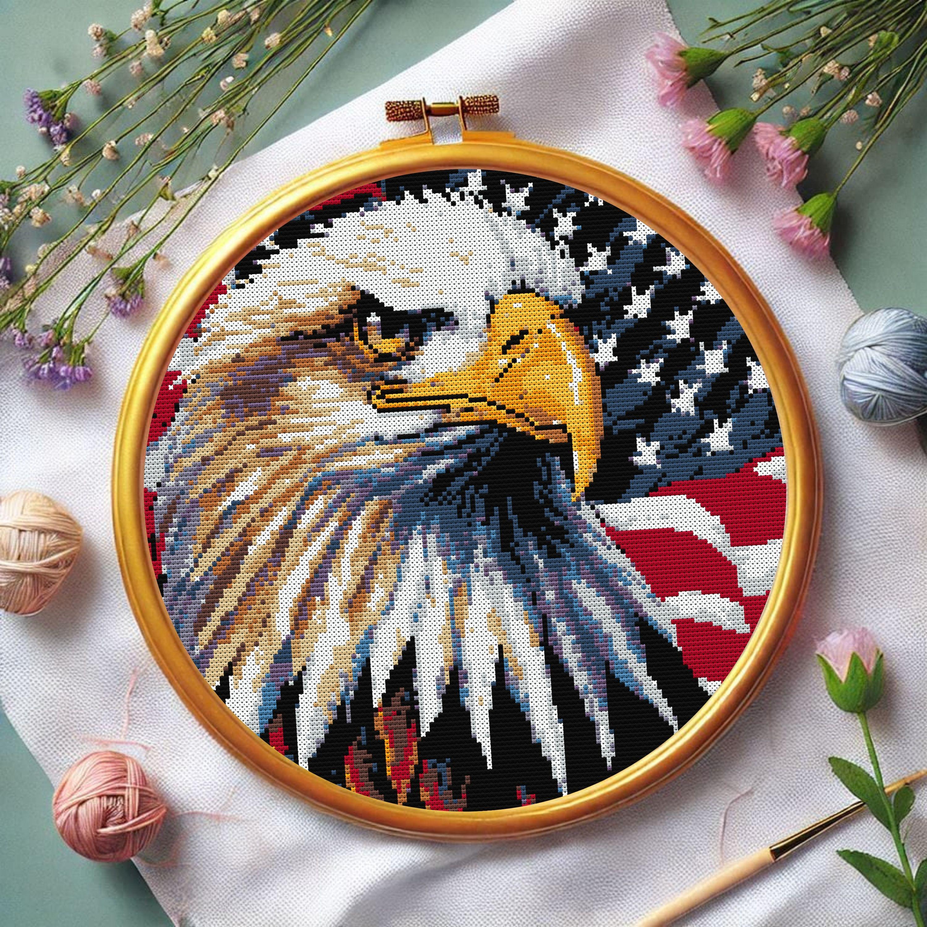 American Bald Eagle Cross Stitch Pattern - Patriotic Digital Printed ...