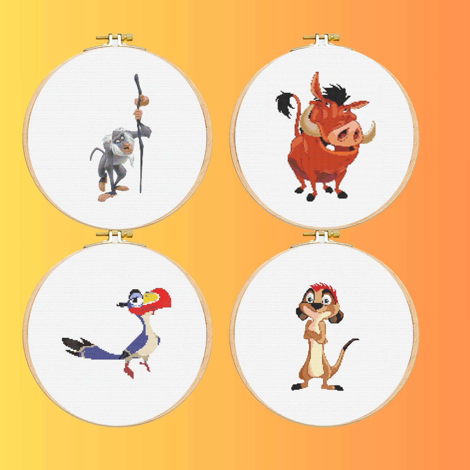 Lion King Friends Cross Stitch Pattern: Pumbaa, Timon, Zazu, Rafiki ...