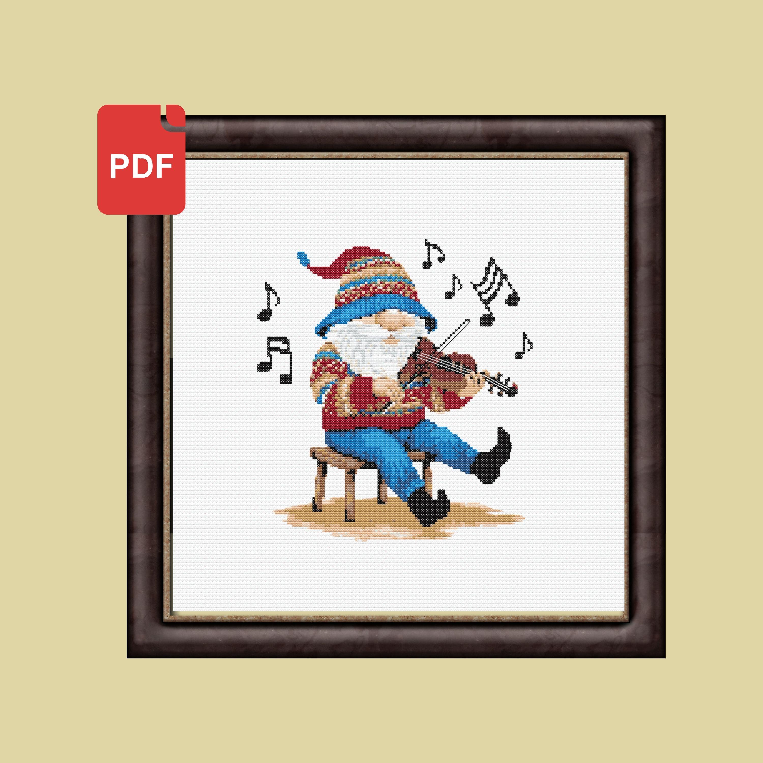Violinist Gnome Cross Stitch Pattern - Downloadable Digital Printed PDF ...
