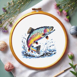 Rainbow Trout Cross Stitch Pattern - Colorful Fish Embroidery PDF ...
