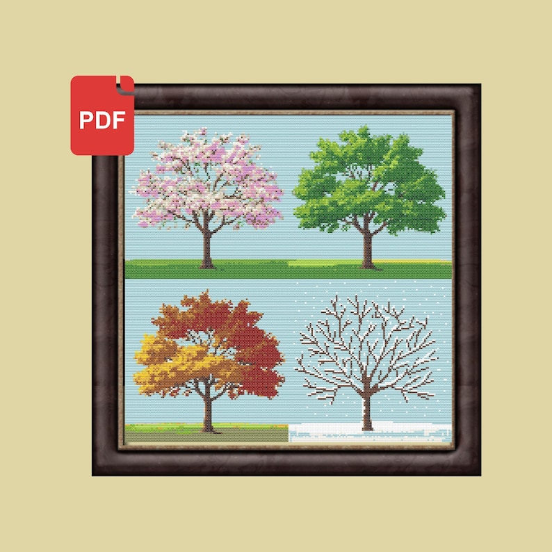 Tree in Four Seasons Stitch Pattern - Downloadable Digital Printed PDF ...
