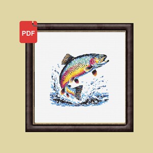 Rainbow Trout Cross Stitch Pattern - Colorful Fish Embroidery PDF ...