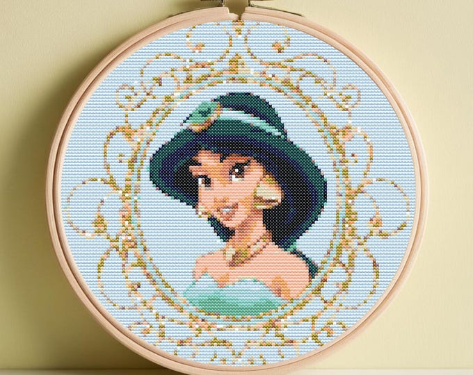 Princess Jasmine Silhouette Cross Stitch Pattern | Embroidery Pattern ...