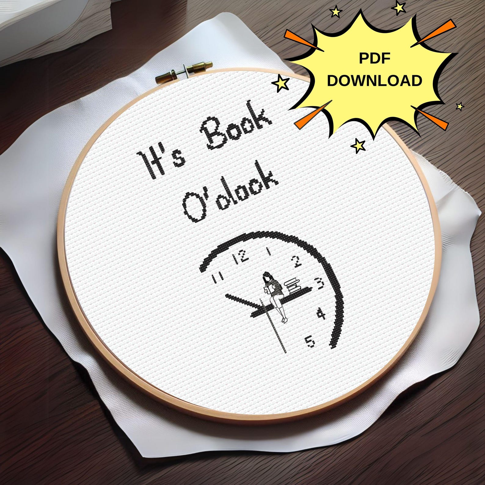 It's Book O'clock Cross Stitch Pattern for Book Lover. Downloadable ...
