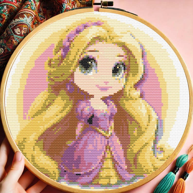 Princess Rapunzel Cross Stitch Pattern – Circle Design – 120x120 Stitches – PDF Digital Download ...