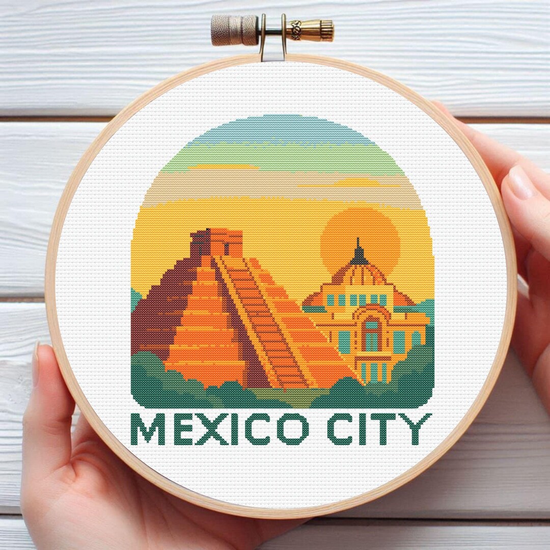 Mexico City Cross Stitch Pattern – Aztec & Colonial Architecture (PDF ...