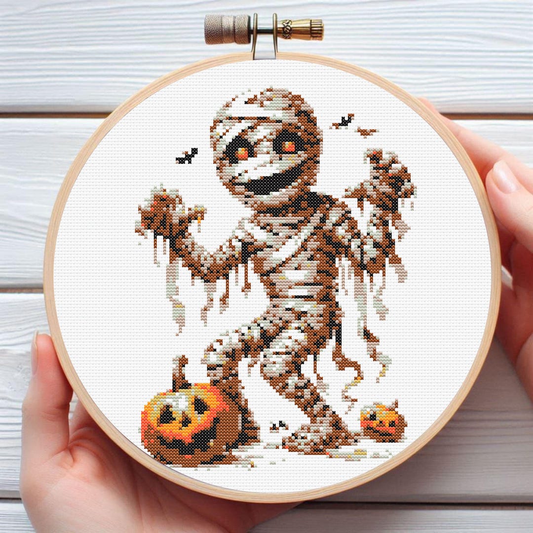 Halloween Mummy Cross Stitch Pattern - 8 Color Classic Monster Design ...