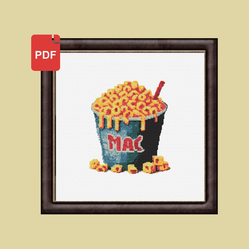Mac & Cheese Cross Stitch Pattern: Retro Food Embroidery (PDF Pattern ...