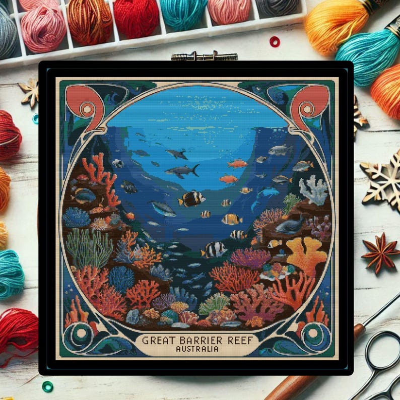 Barrier Reef Cross Stitch Pattern - Australia Embroidery Art (PDF) - Etsy