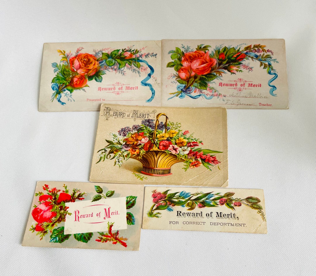 Vintage Group of Reward of Merit Cards 5 Pieces - Etsy