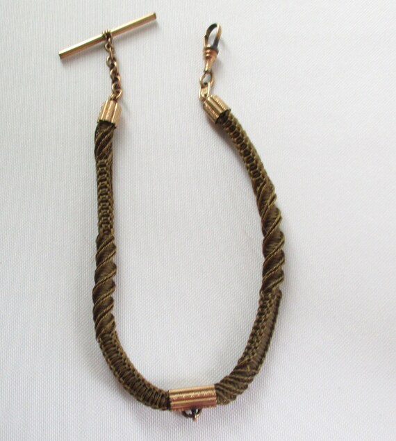 Vintage Woven Hairwork Watch Chain with Fob Holder - Gem