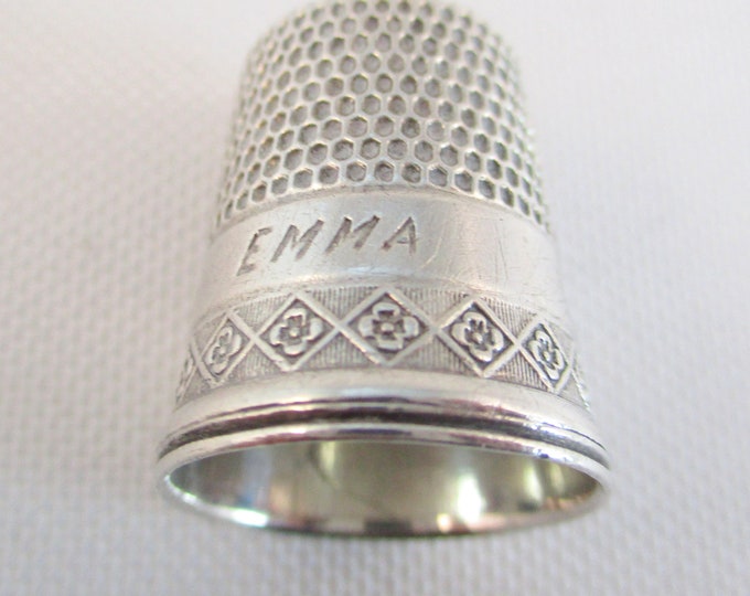 Vintage Simons Bros. Engraved Thimble Sterling Silver Size 10 Emma ...
