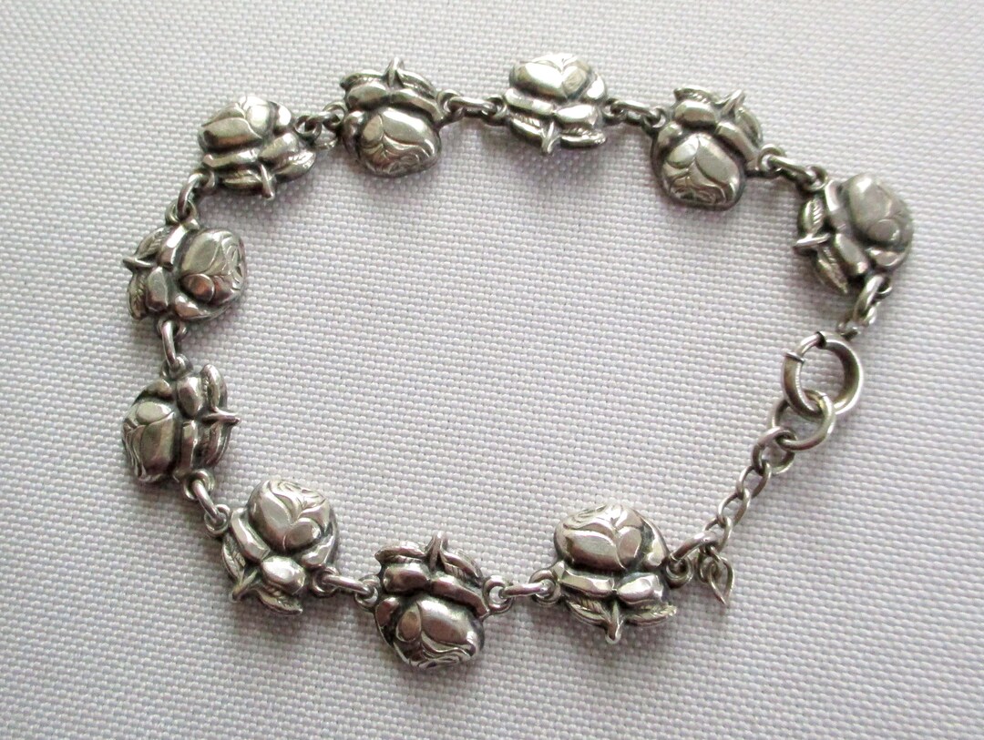 Vintage Sterling Silver Bracelet Rose Links With Saints Decade Rosary ...