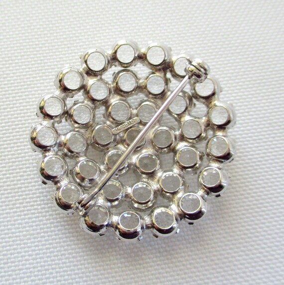 Vintage Clear Round Rhinestone Brooch Sterling Silver - Gem