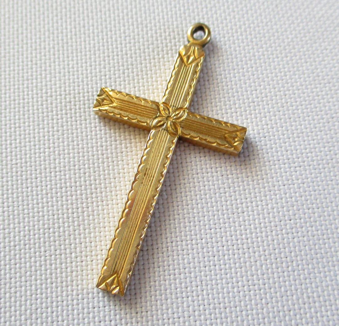 Vintage Engraved 1/20 12K Gold Filled Cross Pendant - Etsy