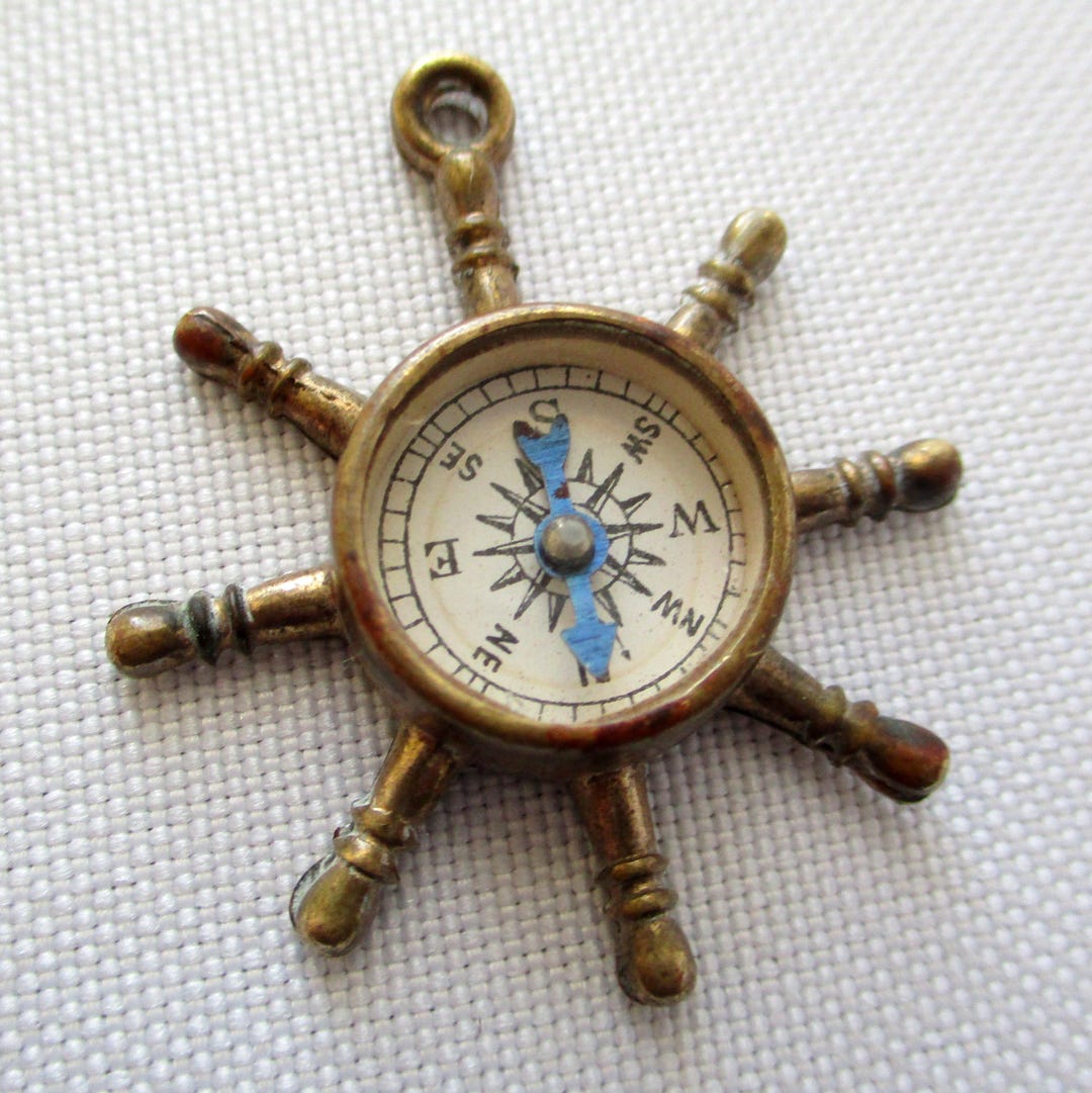 Vintage Brass Compass Fob Spoked Ship's Wheel Design - Etsy