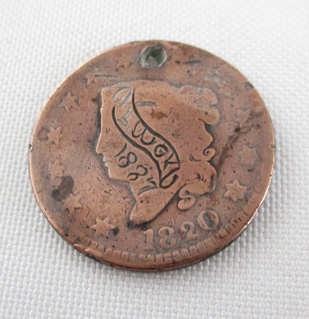 Vintage Large One Cent Star Border 1820 Coronet Head Love Token Coin ...