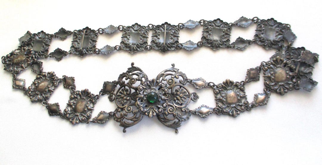 Vintage Victorian Edwardian Belt Filigree Links Green Stone - Etsy