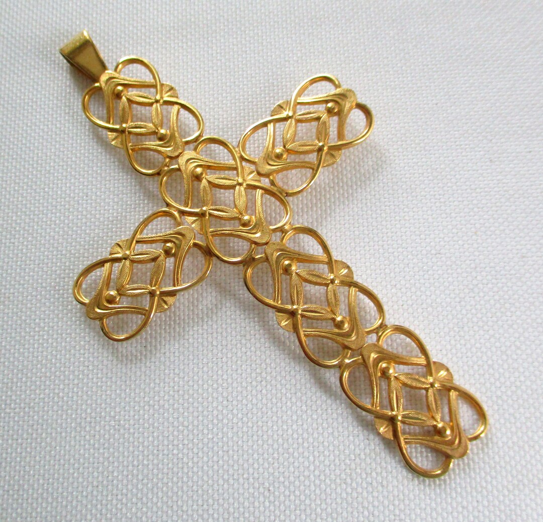 Vintage Van Dell Large Gold Filled Cross Pendant Interlocking Heart ...