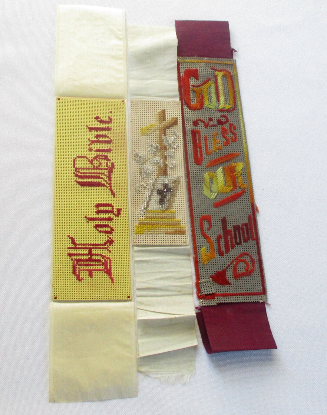 Vintage Victorian Perforated Punch Paper Needlework Religious Bookmarks ...