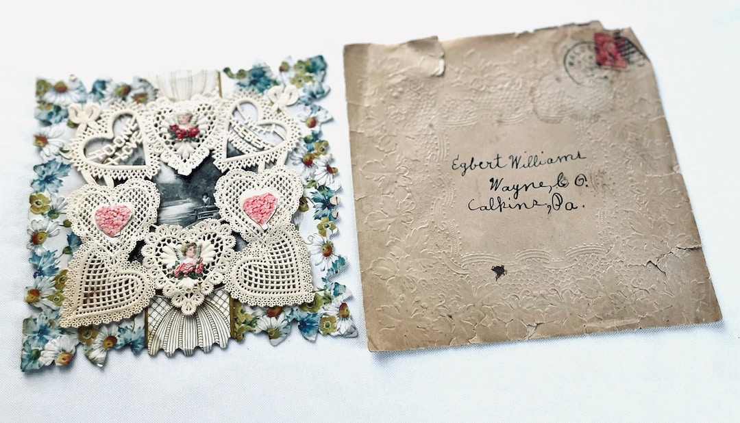 Vintage 1907 Paper Lace Heart Die Cut Valentine With Original Envelope ...