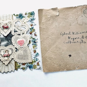 Vintage 1907 Paper Lace Heart Die Cut Valentine With Original Envelope ...