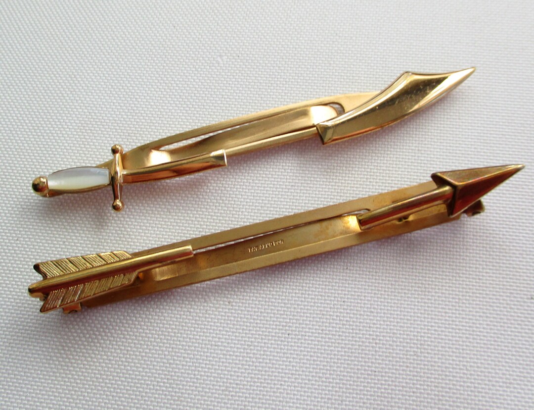 Vintage Gold Tone Tie Bars Arrow and Scimitar Sword Designs - Etsy