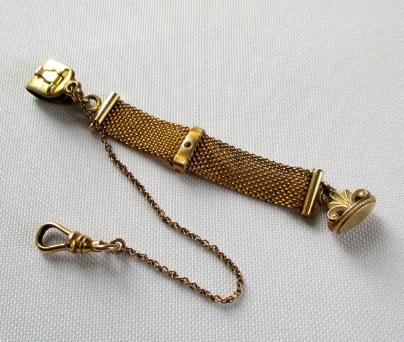 Vintage HFB Vest Pocket Mesh Watch Chain with Fob - Gem