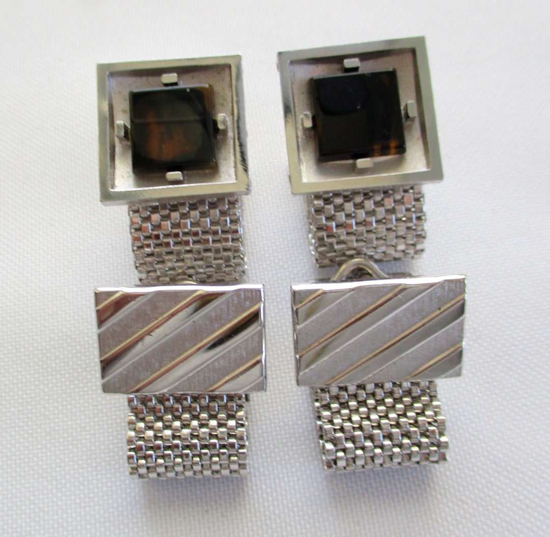Vintage Set of 2 Mesh Wrap Cuff Links Silver Tone Settings - Etsy