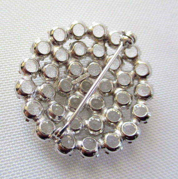 Vintage Clear Round Rhinestone Brooch Sterling Silver - Gem