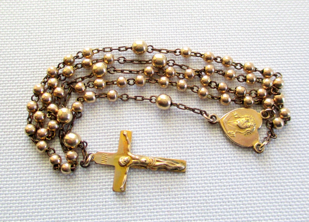 Vintage Gold Tone Miniature Rosary With Heart Centerpiece - Etsy