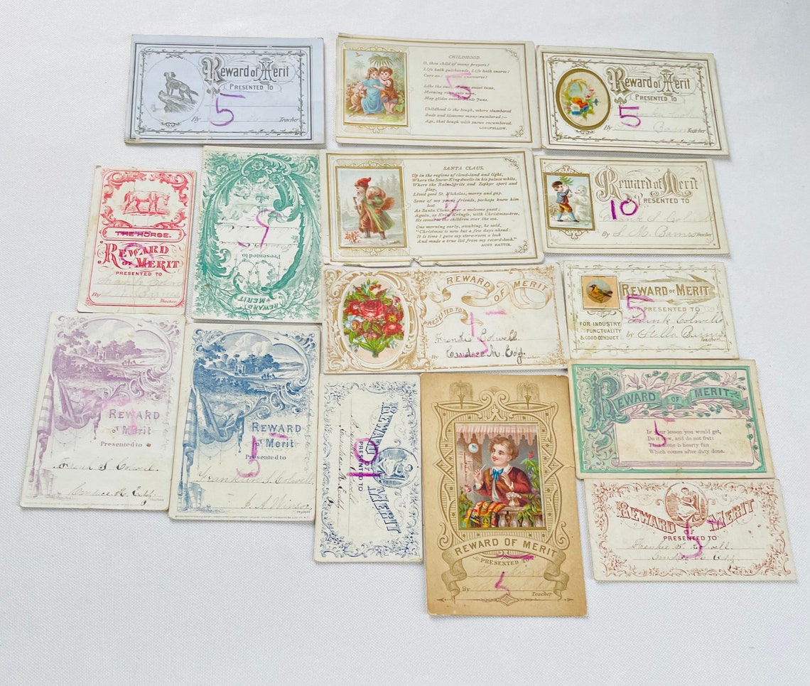 Vintage Reward of Merit Cards 15 Pieces as Found - Etsy