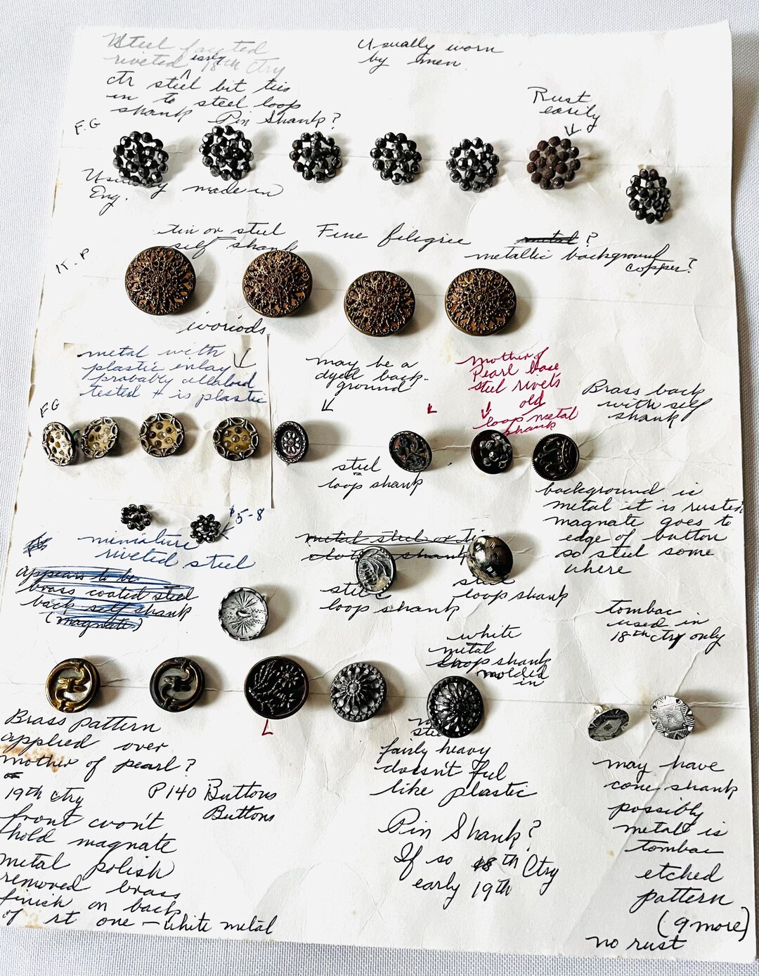 Vintage Button Display Card 31 Assorted Cut Steel, Brass, and Metal ...