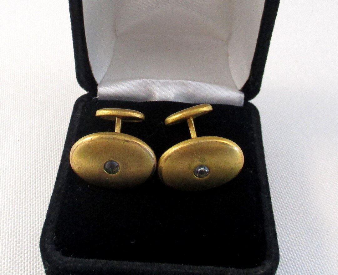 Vintage Oval Rhinestone Cuff Links Matte Finish - Etsy